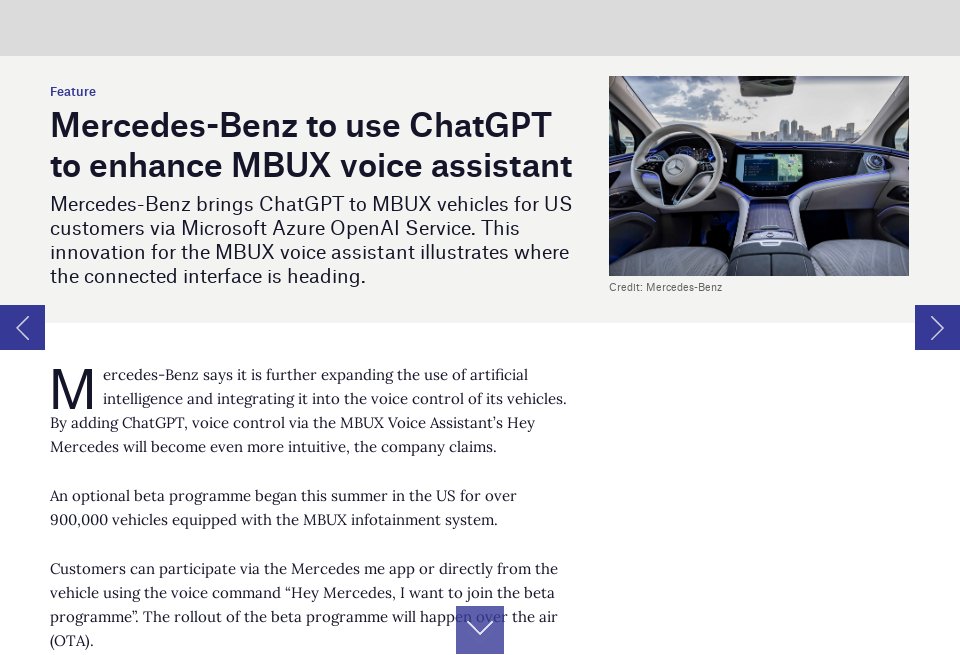 Mercedes-Benz to use ChatGPT to enhance MBUX voice assistant - Just Auto magazine | Issue 19 ...